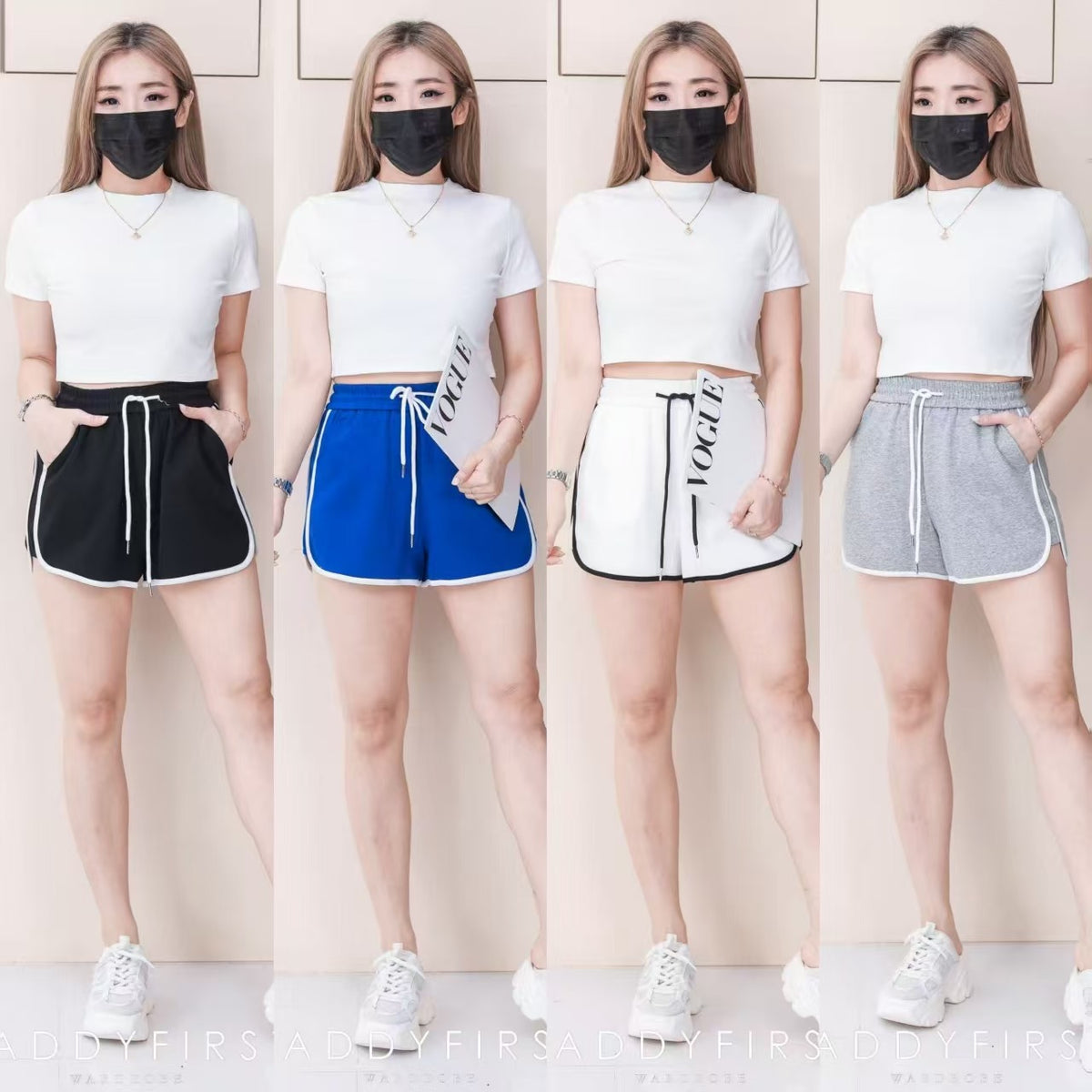 【S5601】独家爆款高品卫衣棉质撞色包边松紧腰弹力高腰休闲百搭短裤，有口袋 ️ ️ – Laddy First Wardrobe