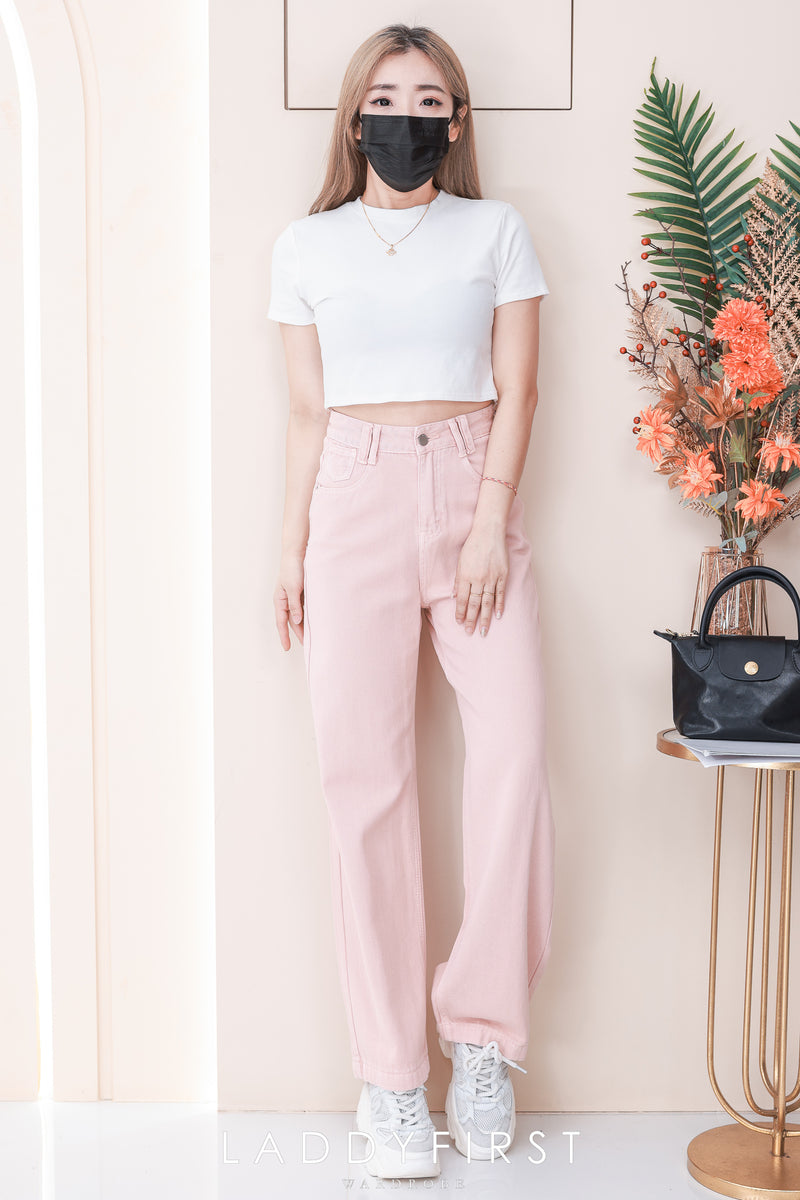 【L6830】高品质韩版牛仔高腰百搭阔脚直筒长裤，有口袋 ️ ️ – Laddy First Wardrobe