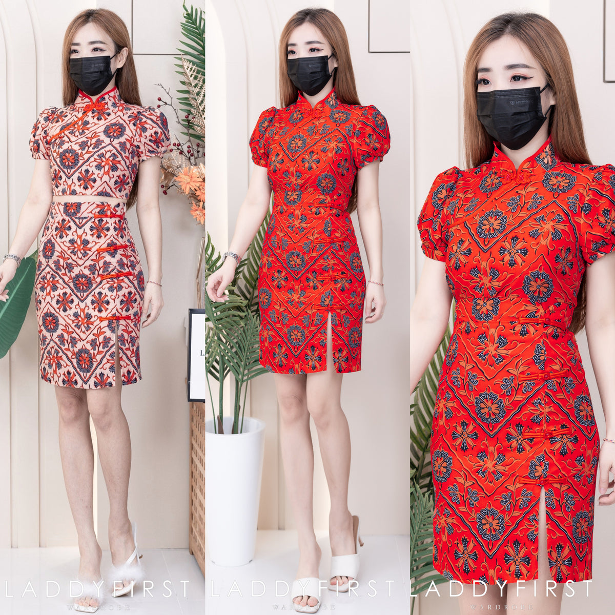 【SS19322】两件式唐装旗袍套装 旗袍上衣 高腰开叉裙子【B-R2-C2】 – Laddy First Wardrobe